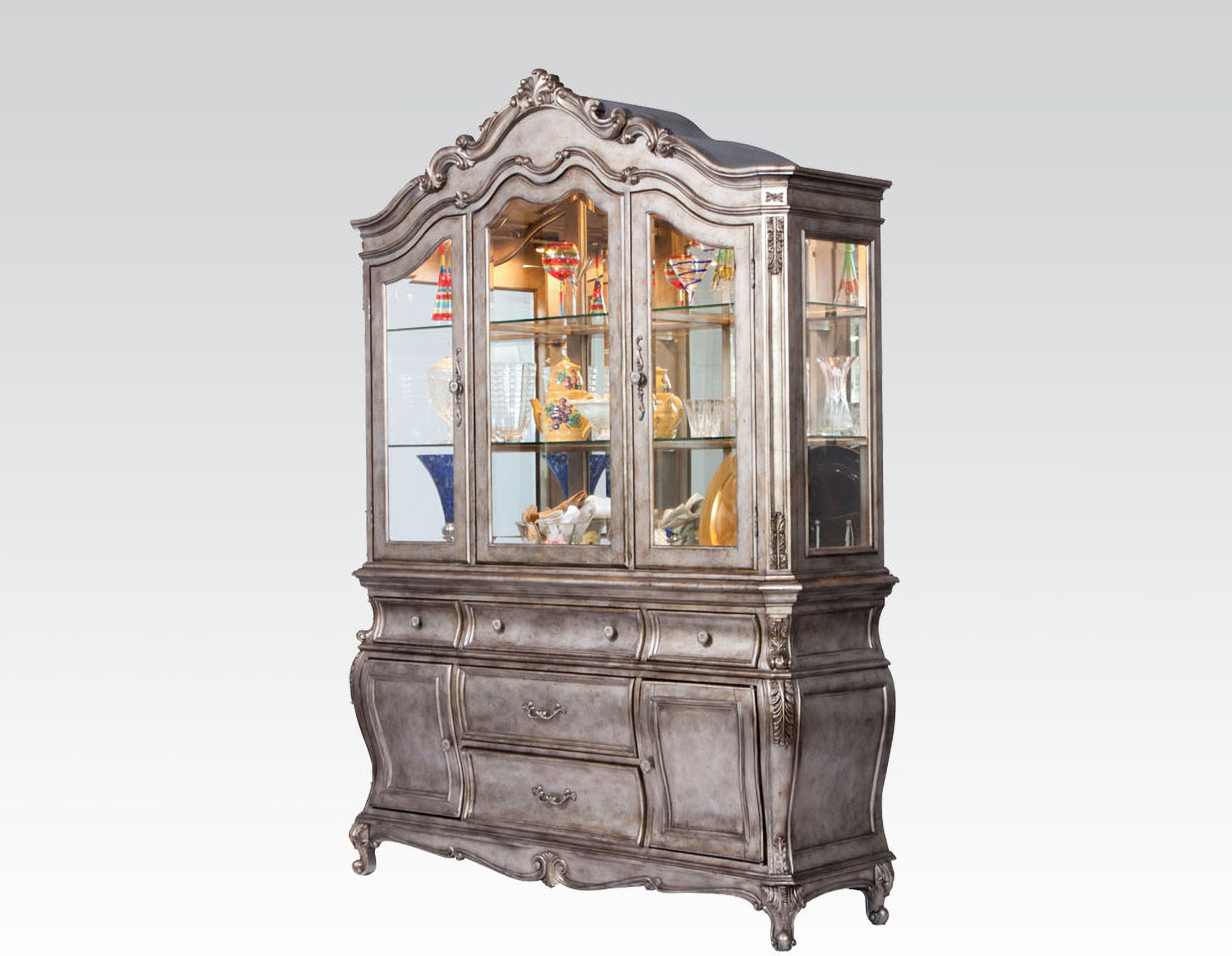 Acme Chantelle Buffet and Hutch in Antique Platinum | 1StopBedrooms