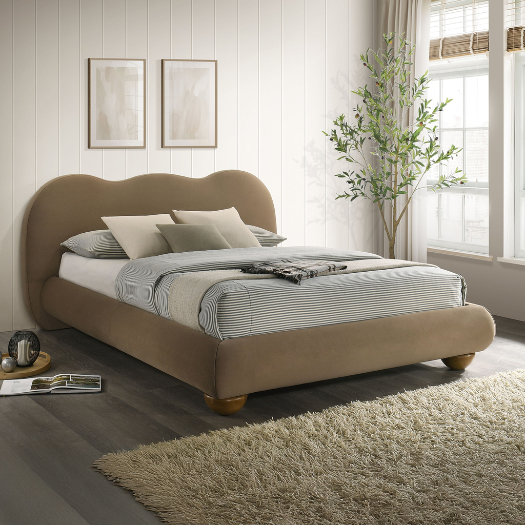Finamore Eastern king Bed In Brown Velvet by Furniture of America ...