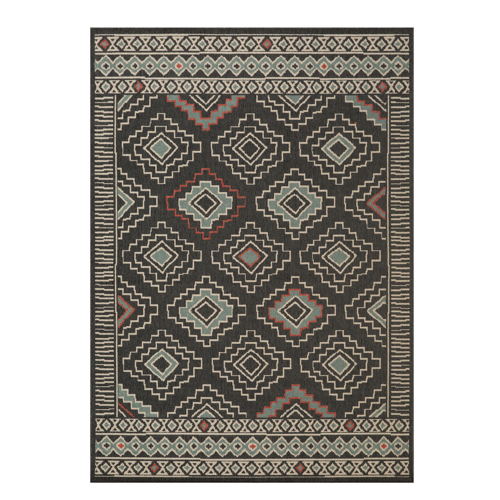 Fiora Tribal Power-Loomed Indoor/Outdoor Area Rug In Black and Ivory by ...