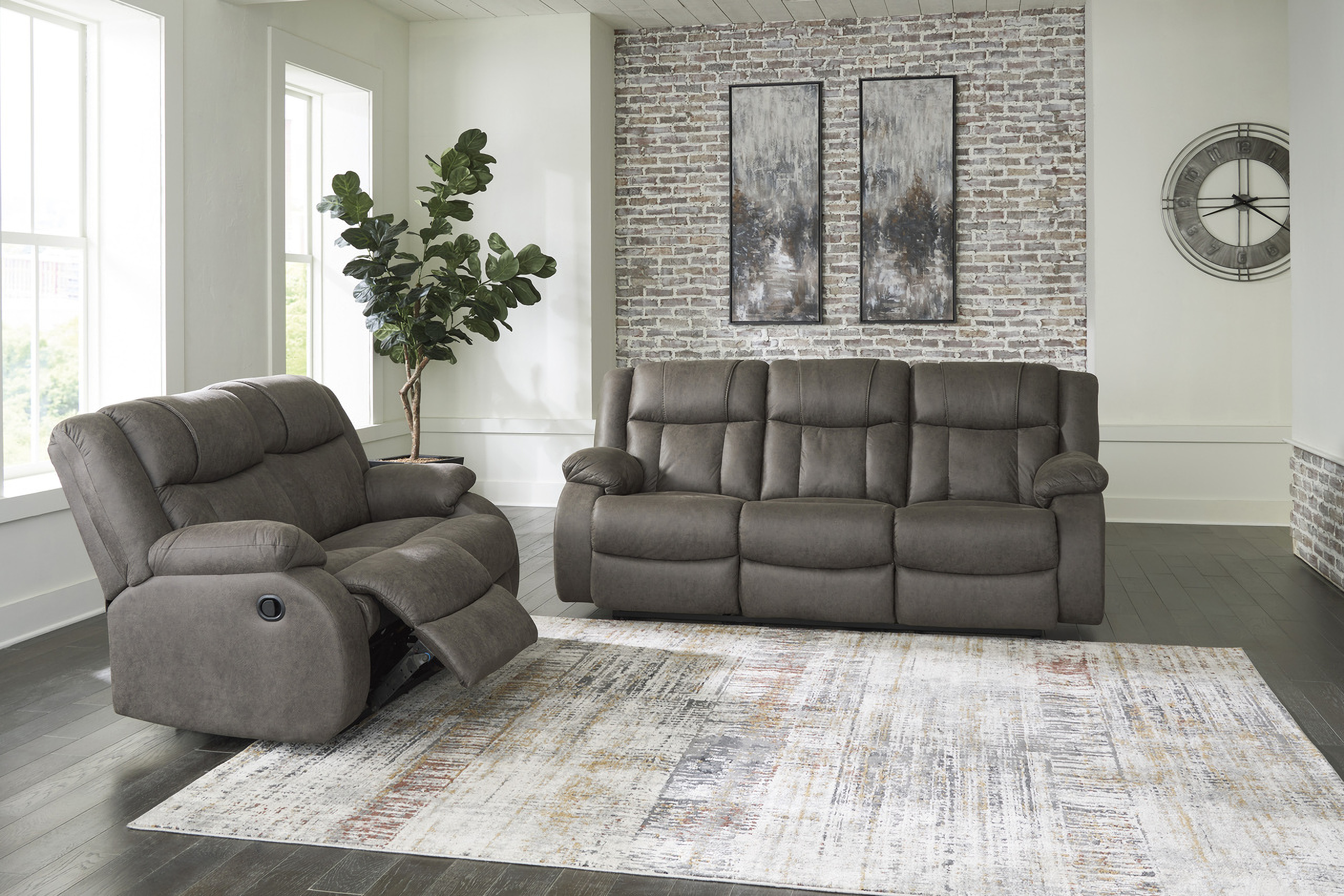First Base Reclining Living Room Set In Gunmetal by Ashley Furniture ...