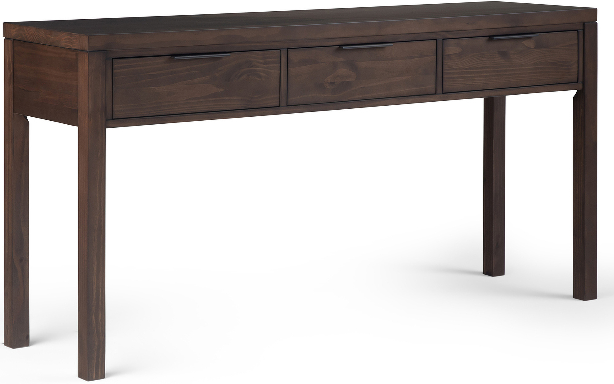 Flamesong Wide Console Table with 3 Drawers In Warm Walnut Brown by ...