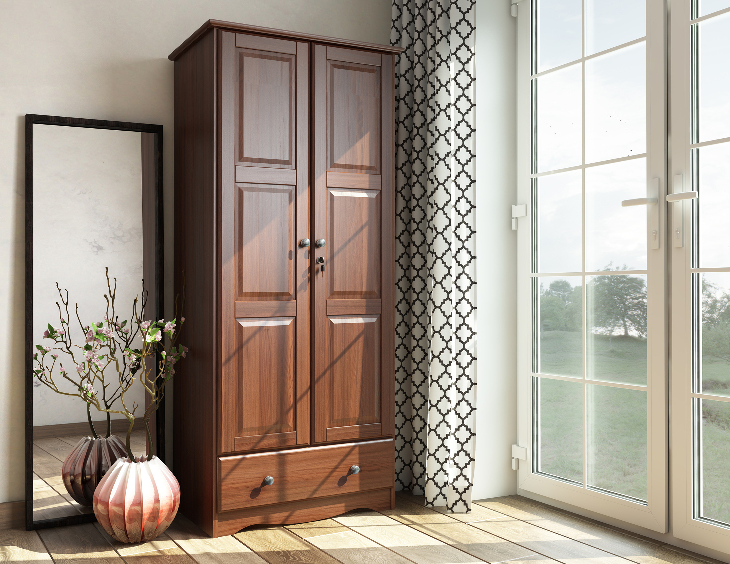 Flexible 2-Door Wardrobe with Raised Panel Doors and Metal Knobs In ...