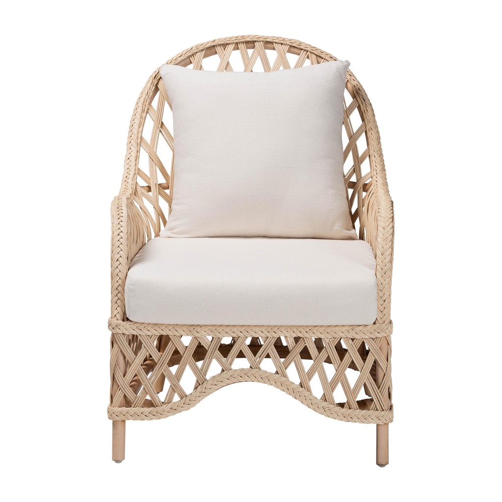 Florence Braided Rattan Arm Chair In Ivory by Baxton Studio | 1StopBedrooms