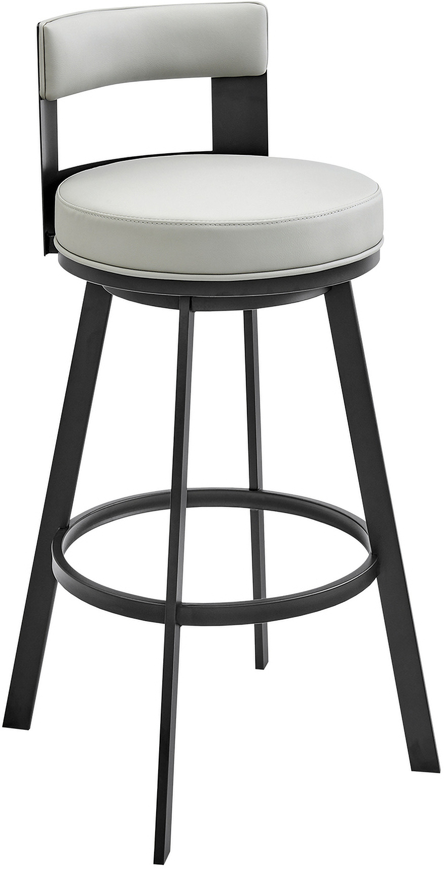 Flynn 30 Inch Swivel Bar Stool In Black Metal with Light Gray Faux ...