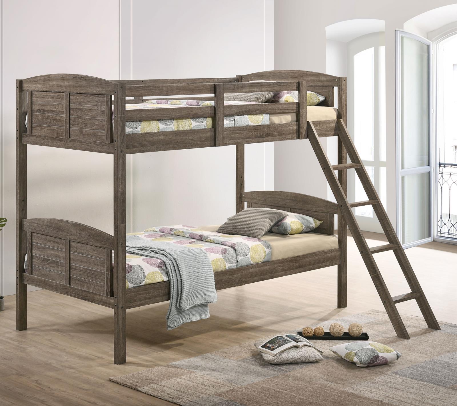 Flynn Twin Over Twin Bunk Bed Weathered Brown by Coaster | 1StopBedrooms
