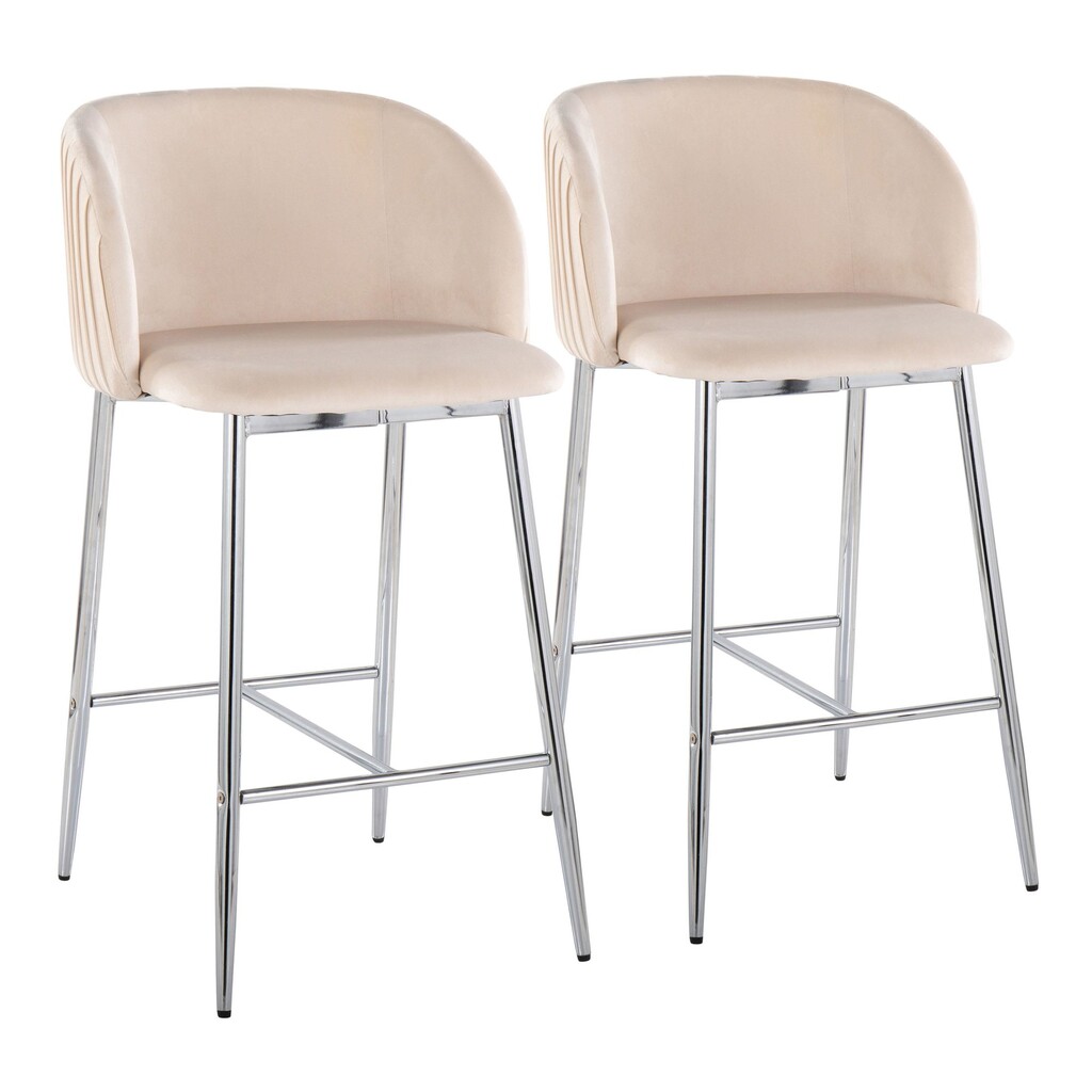 Fran Pleated Fixed Height Counter Stool Set of 2 In White and Chrome by ...
