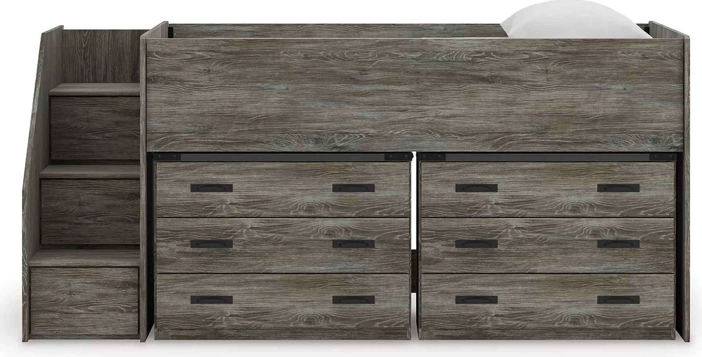 Frandern Twin Loft Bed with Drawer Storage In Black and Gray by Ashley ...