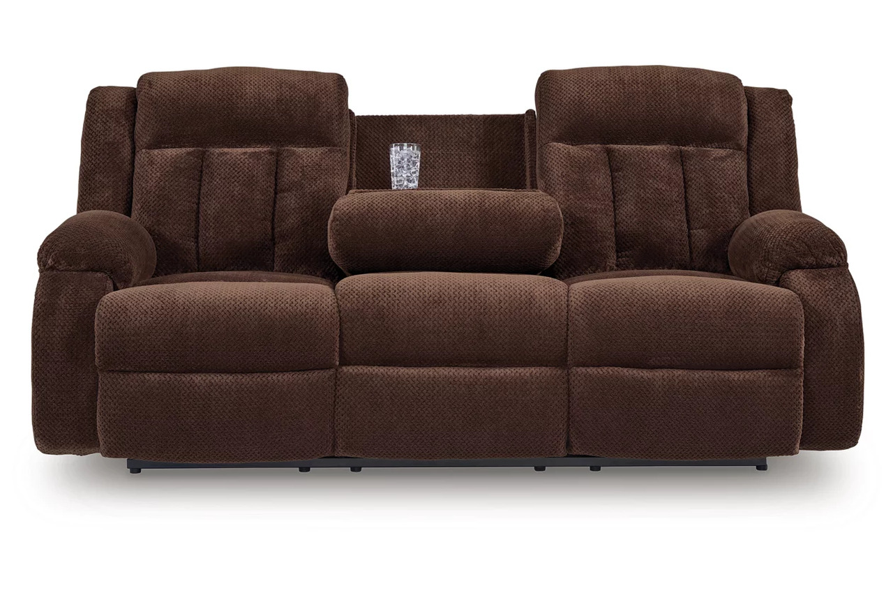 Free Wake Power Reclining Sofa with Drop Down Table In Chocolate by ...