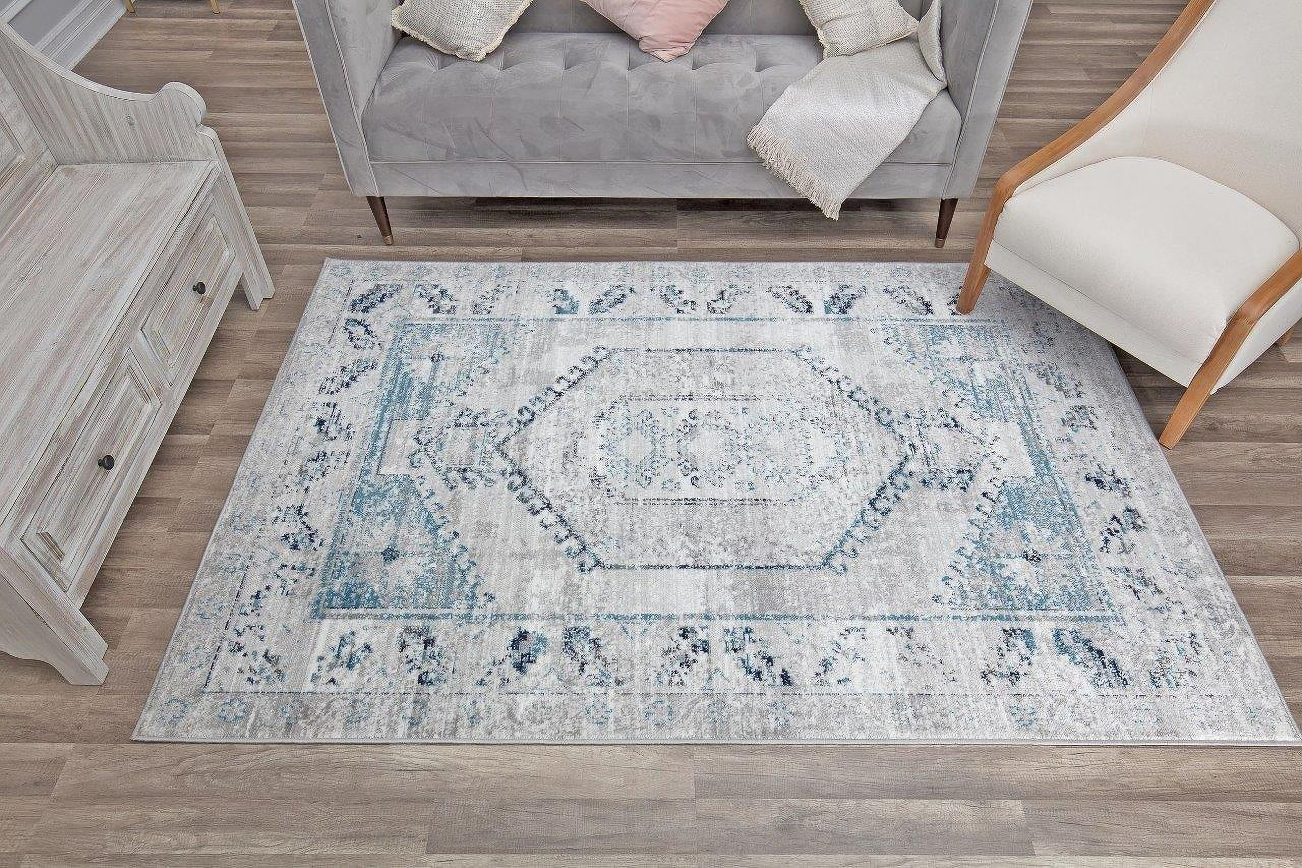 Freida FY10B Misty Smoke Vintage Farmhouse Gray 2' x 8' Area Rug by ...