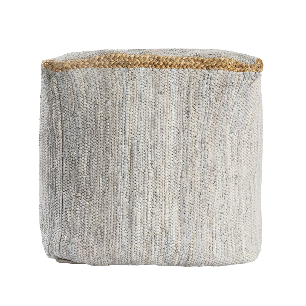 Frilo Bordered Hand-Loomed All-Natural Pouf with Jute Braid In Gray by ...