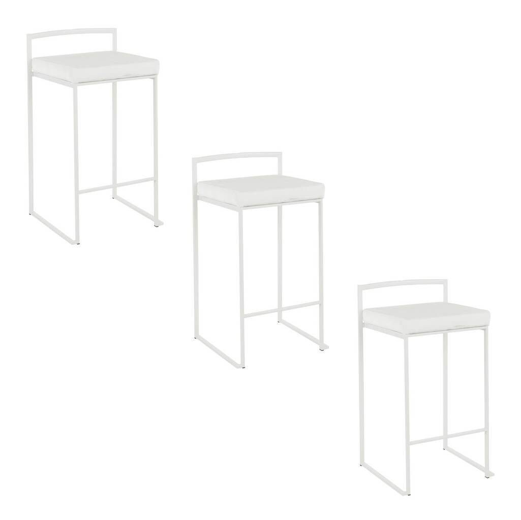 Fuji 26 Inch Velvet Cushion Stackable Counter Stool Set of 3 In White ...