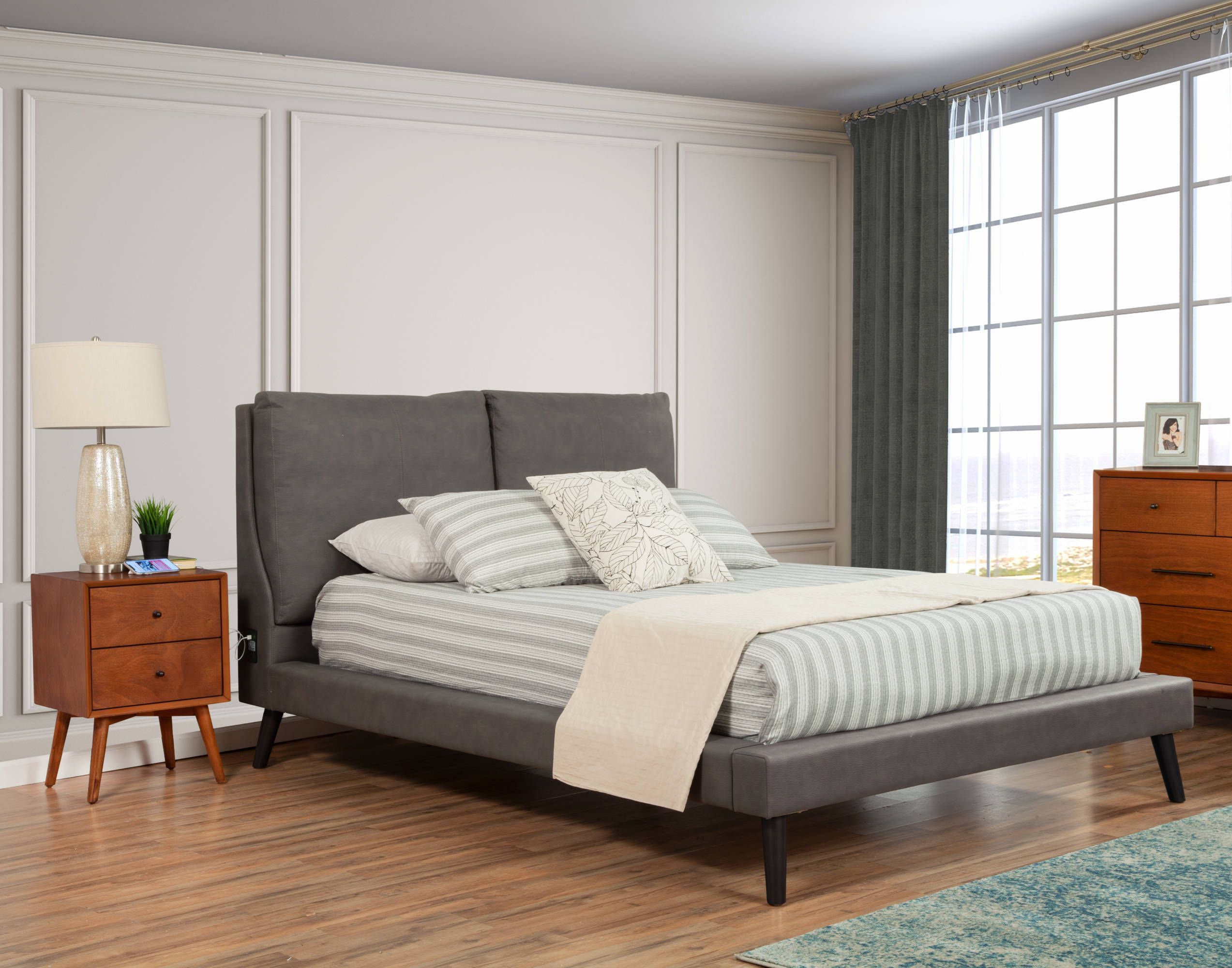 Gabriela Gray Upholstered Platform Bedroom Set by Alpine | 1StopBedrooms