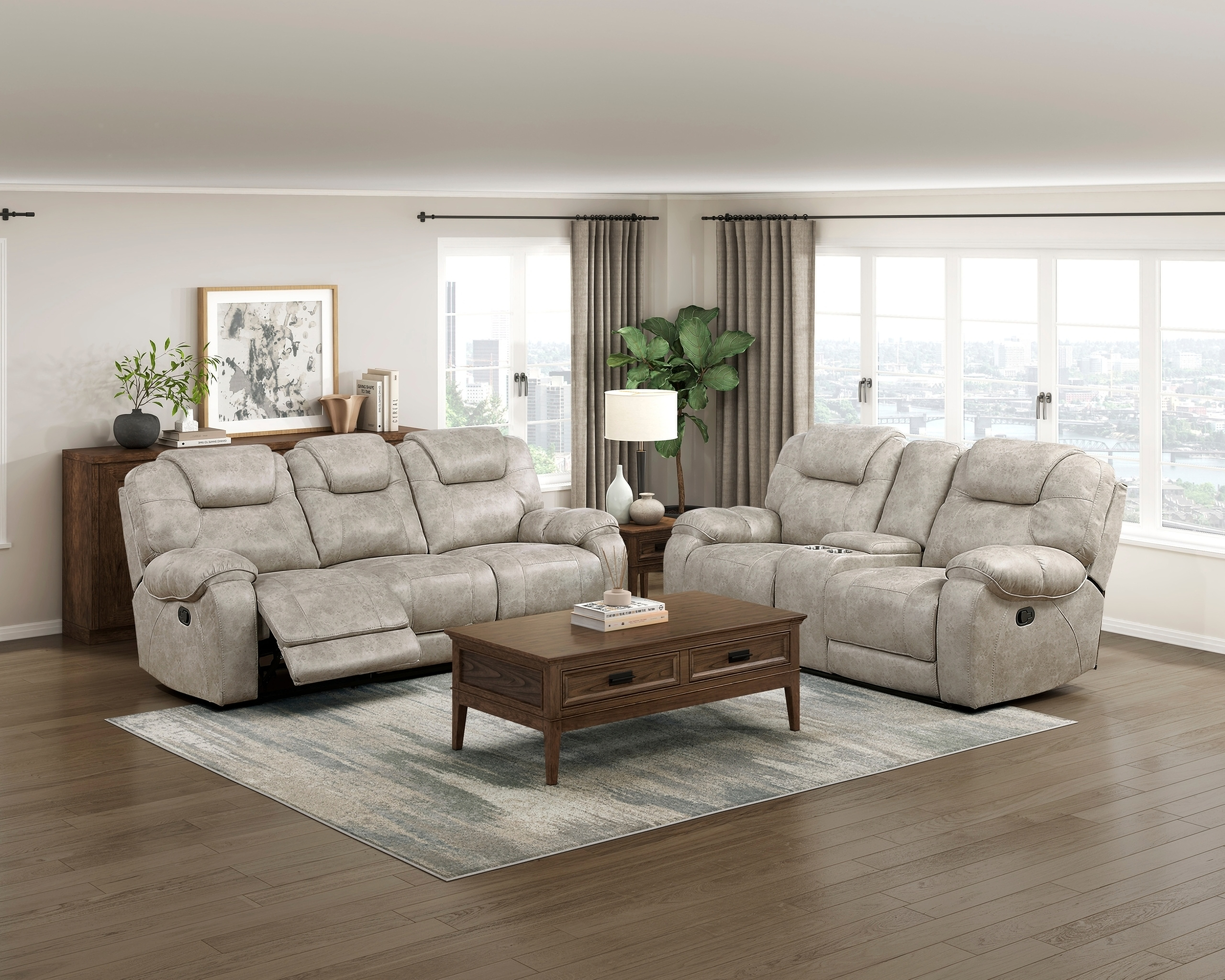 Gainesville Double Reclining Living Room Set In Beige by Homelegance ...