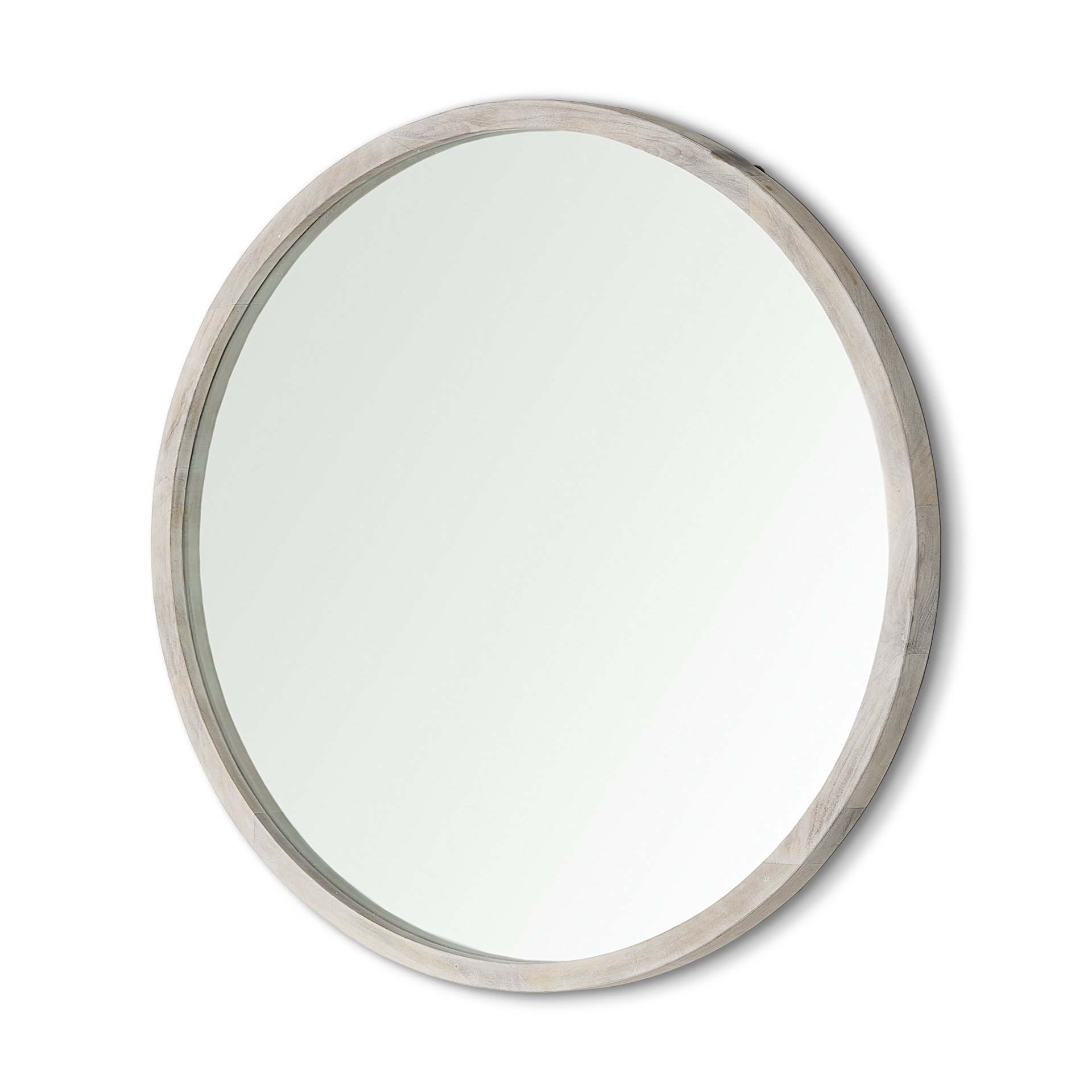 Gambit 46 Inch Wood Round Frame Wall Mirror In White Wash by Mercana ...