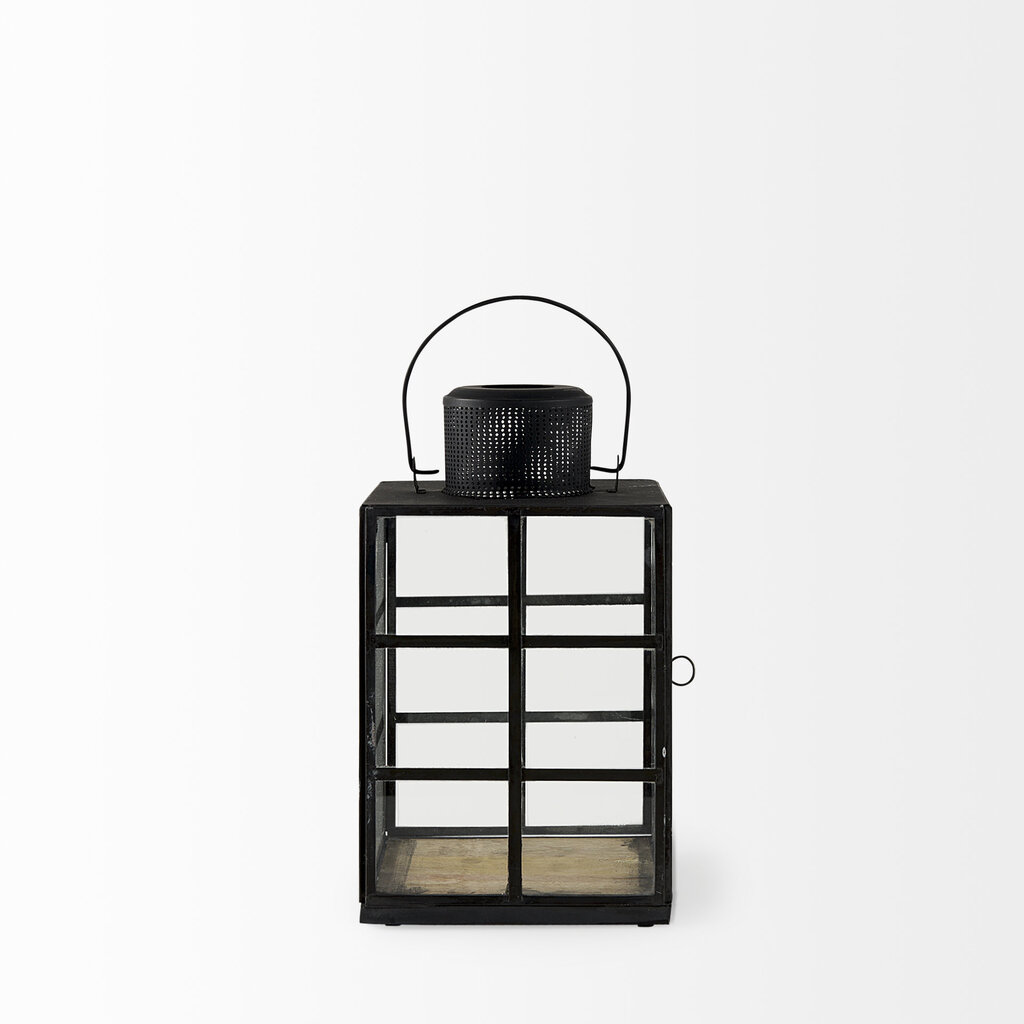 Gamfield Small Metal And Glass Lantern In Black by Mercana | 1StopBedrooms