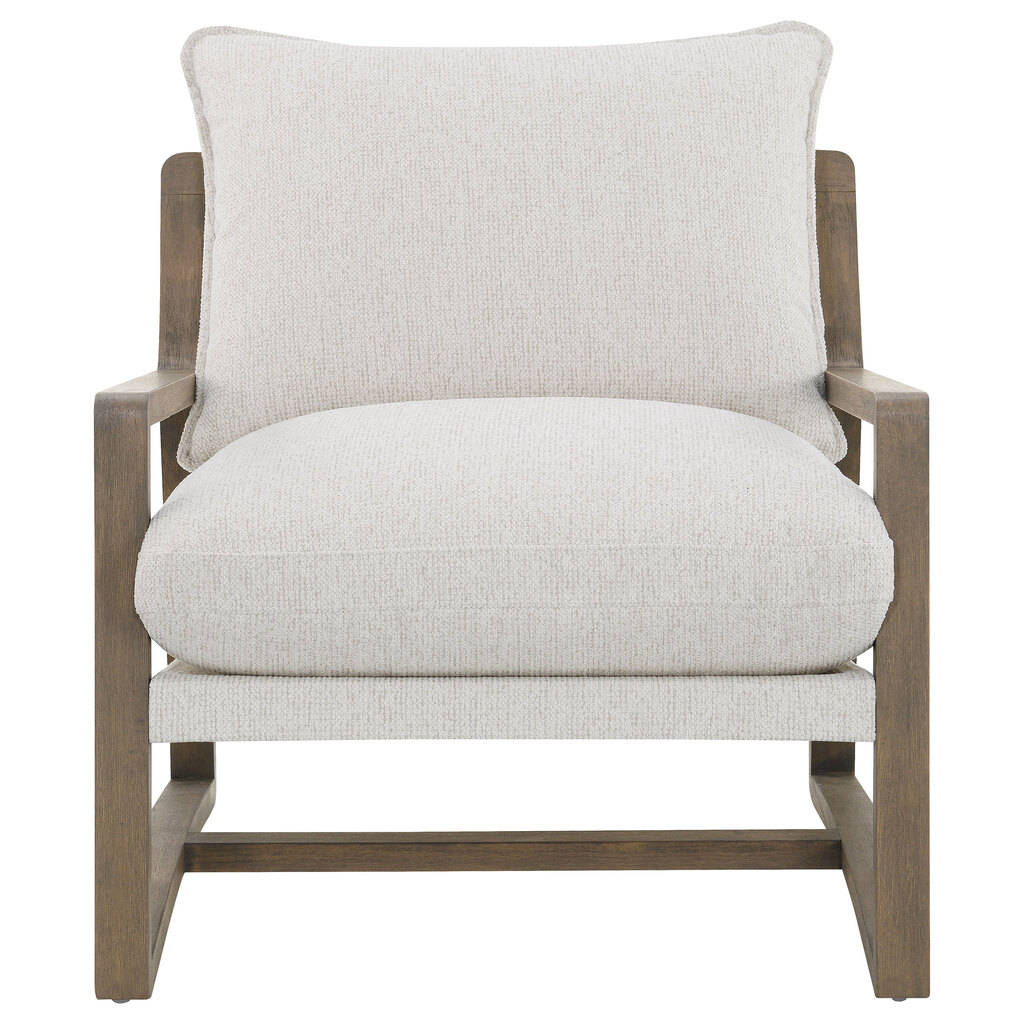 Geneva Boucle Upholstered Wood Arm Accent Chair In Sand and Ash Brown ...