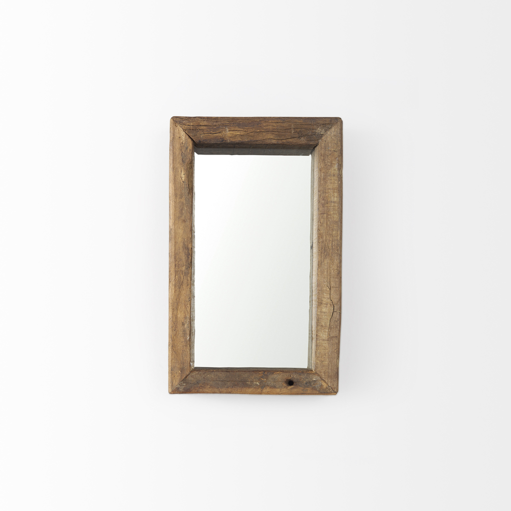 Gervaise Small Wood Frame Rectangular Wall Mirror In Brown by Mercana ...