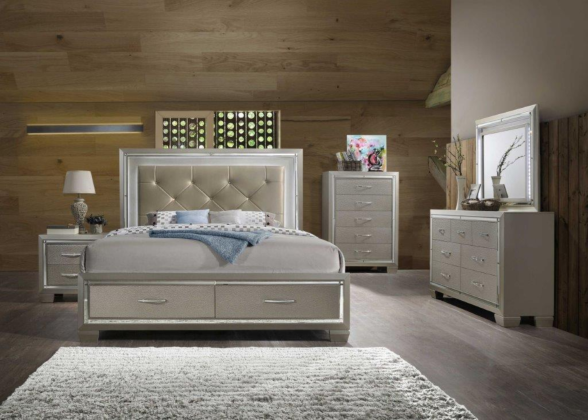 Glamour Champagne Platform Storage Bedroom Set by Picket House ...