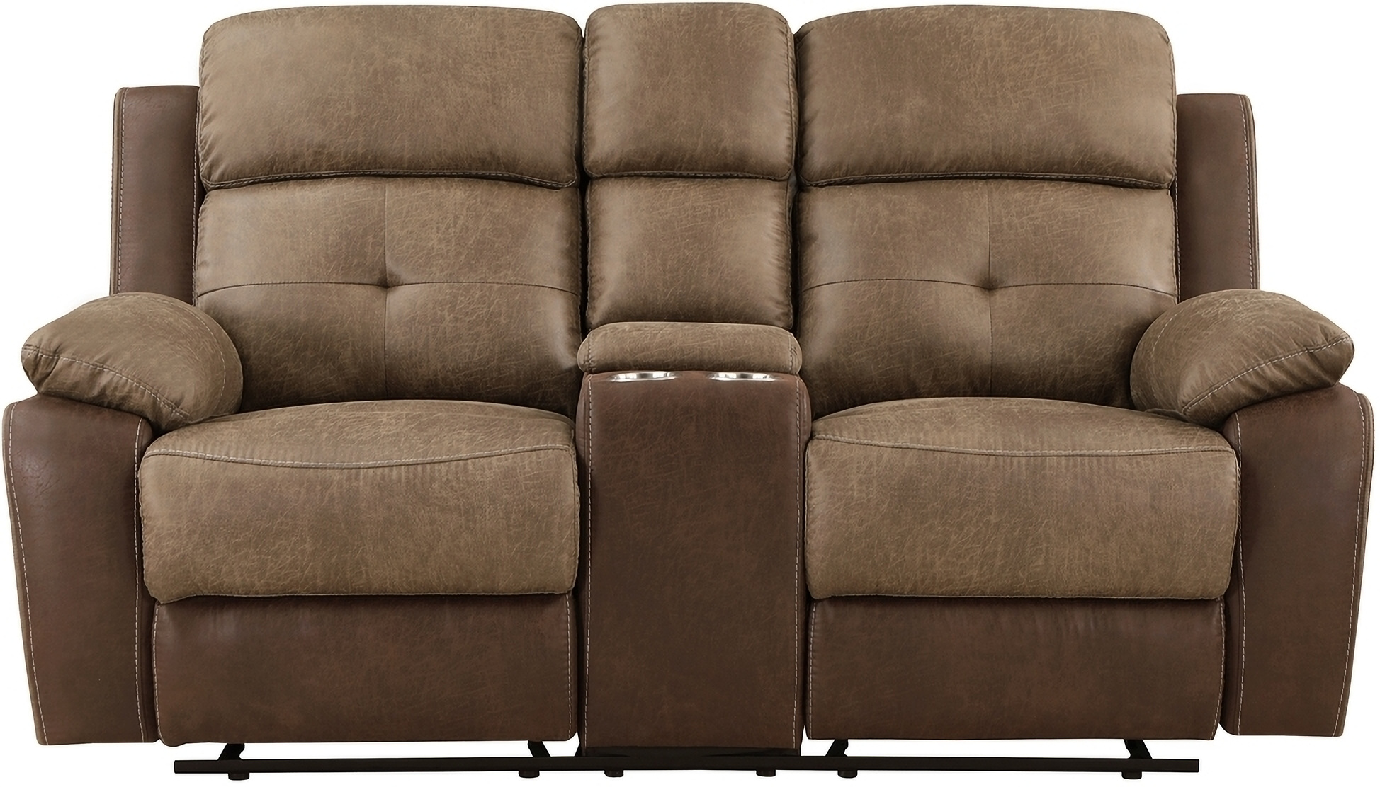 Glendale Double Glider Reclining Love Seat with Center Console In Brown ...