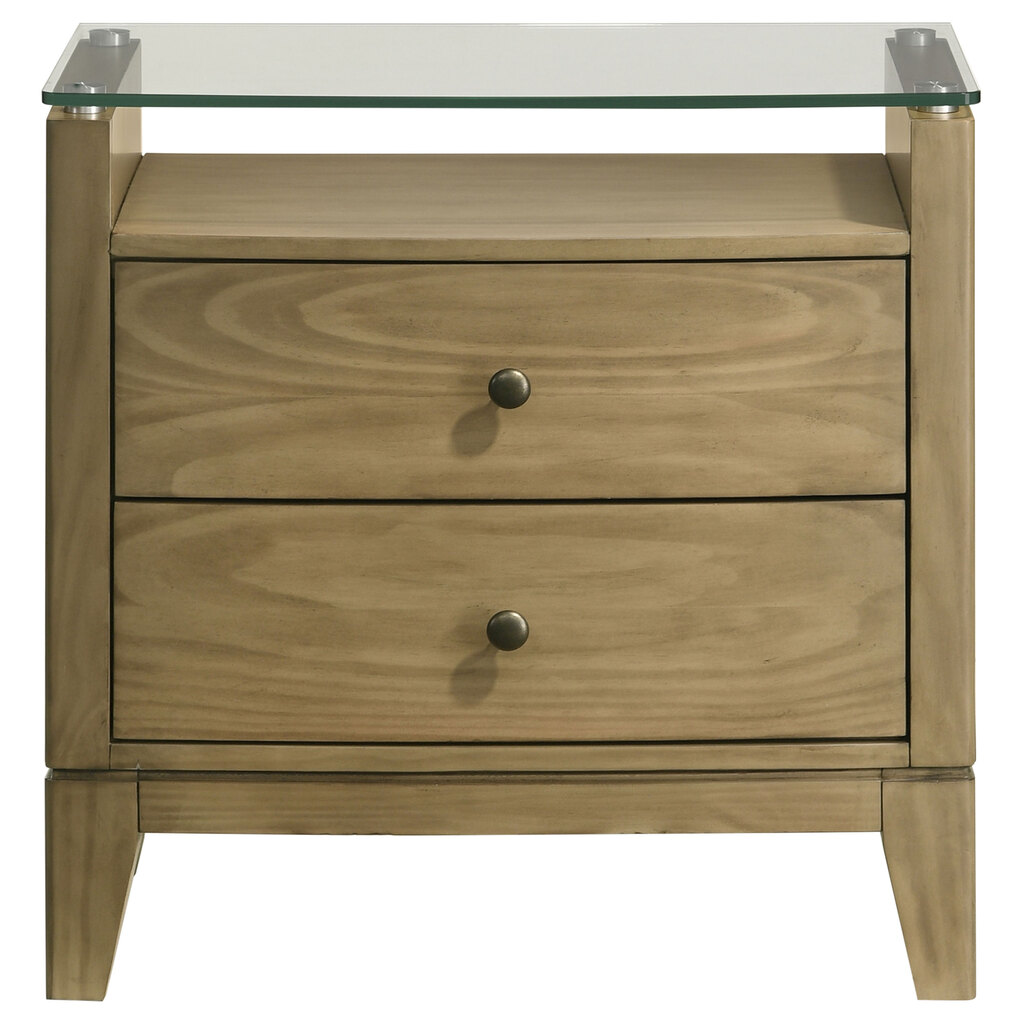 Granada 2-Drawer Glass Top Nightstand In Natural Pine by Coaster ...