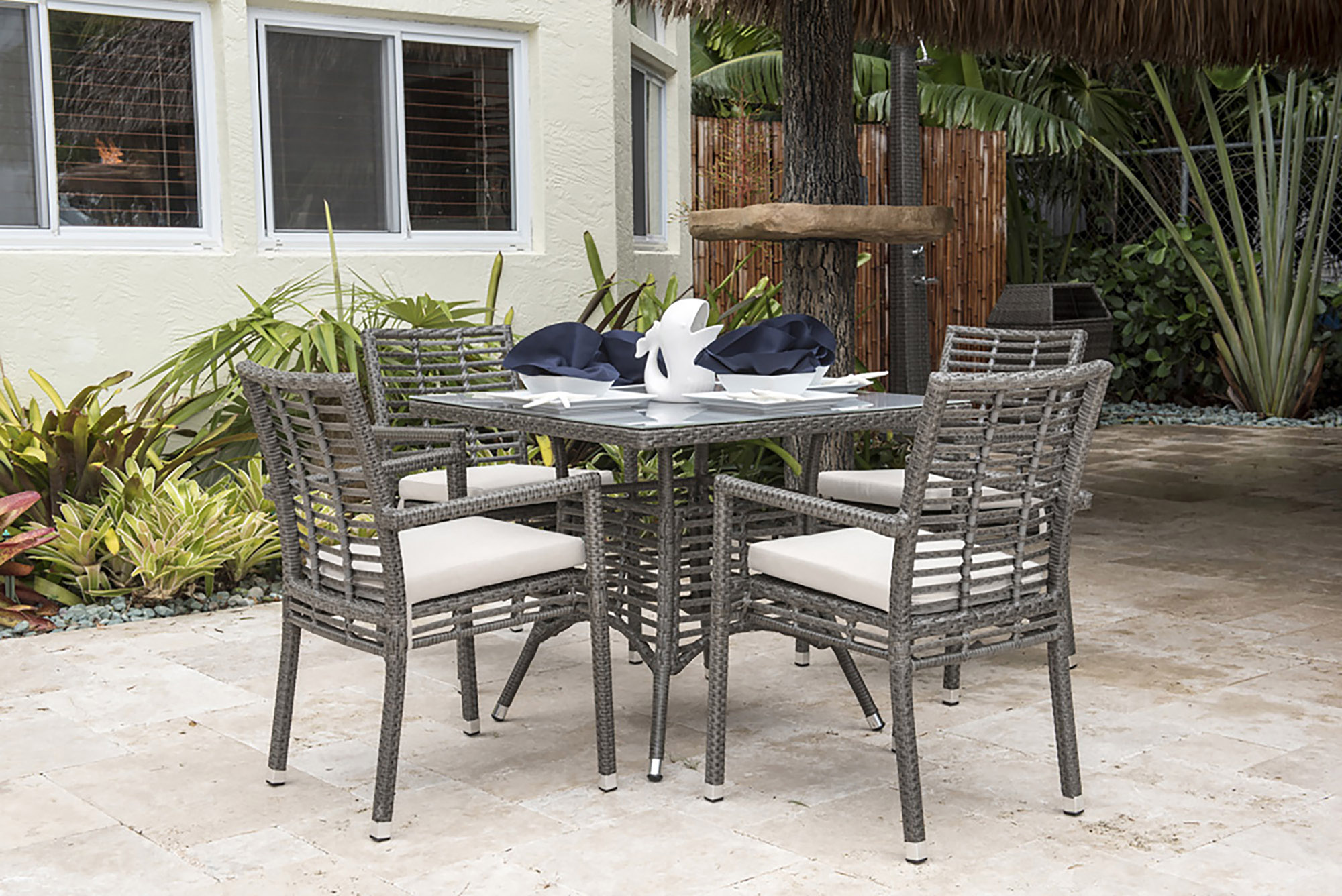 Graphite 5-Piece Armchair Dining Set with Cushions In Gray by Pelican ...