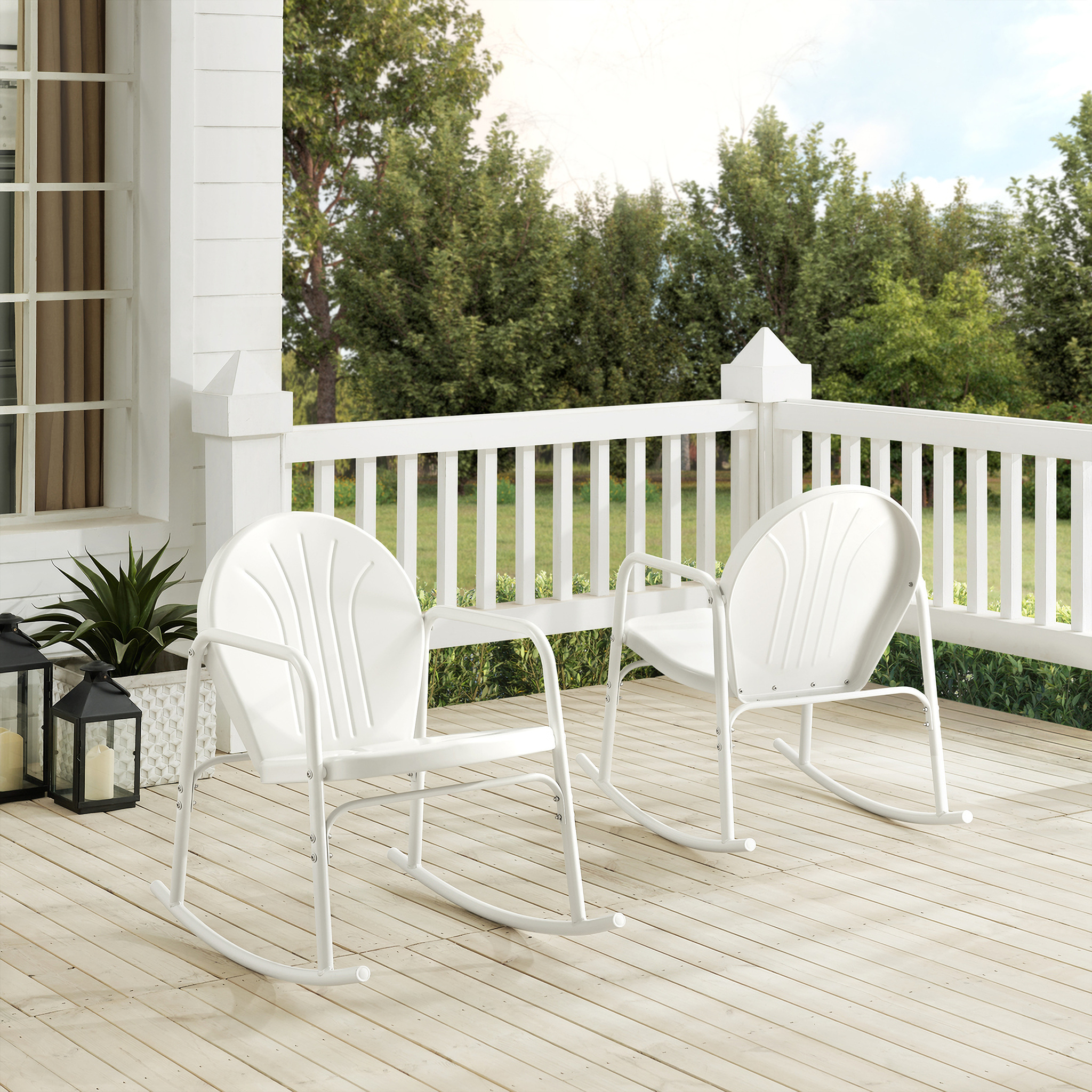 Griffith Retro Outdoor Rocking Chair Set of 2 In White Gloss by Crosley ...