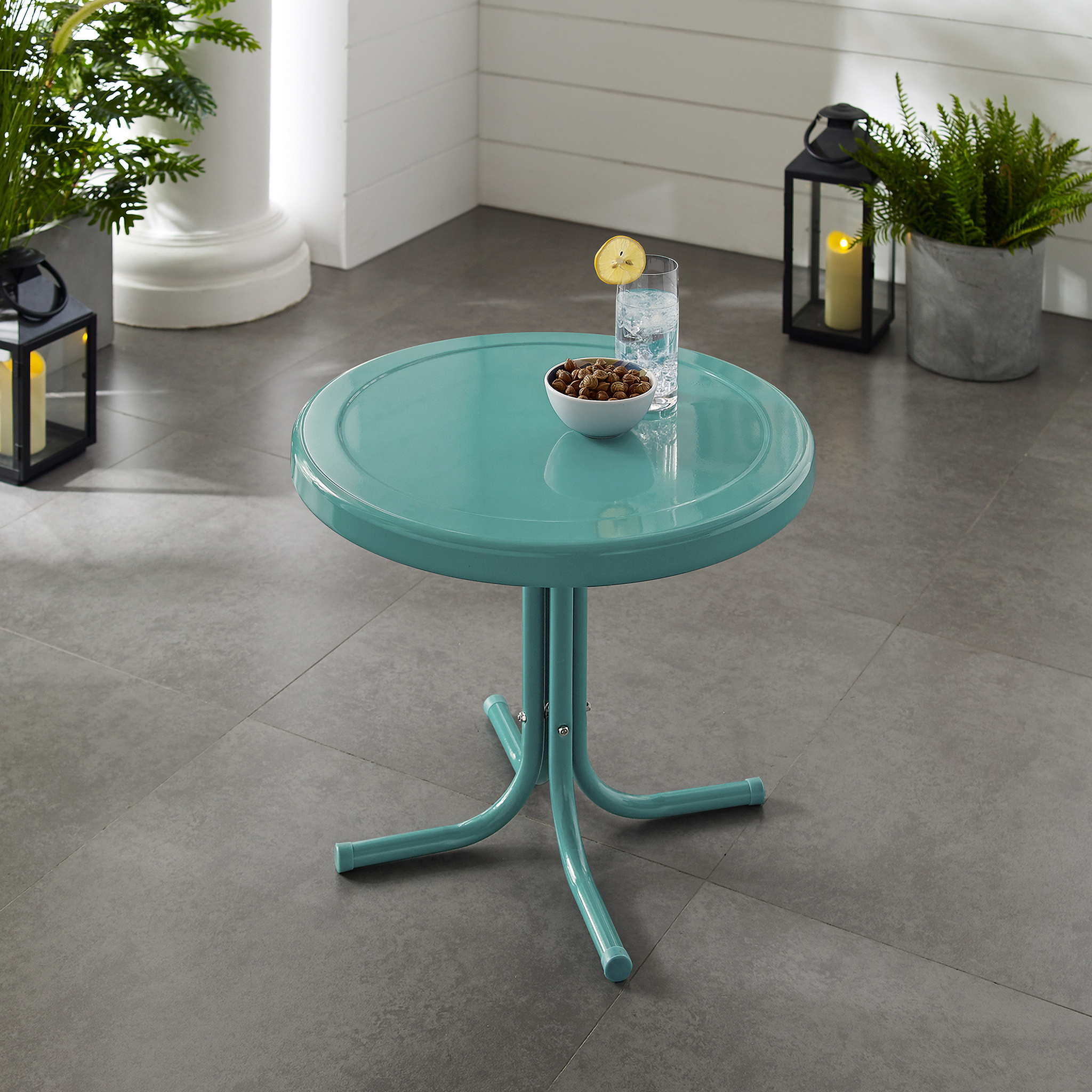 Griffith Retro Outdoor Side Table In Pastel Blue Satin by Crosley ...