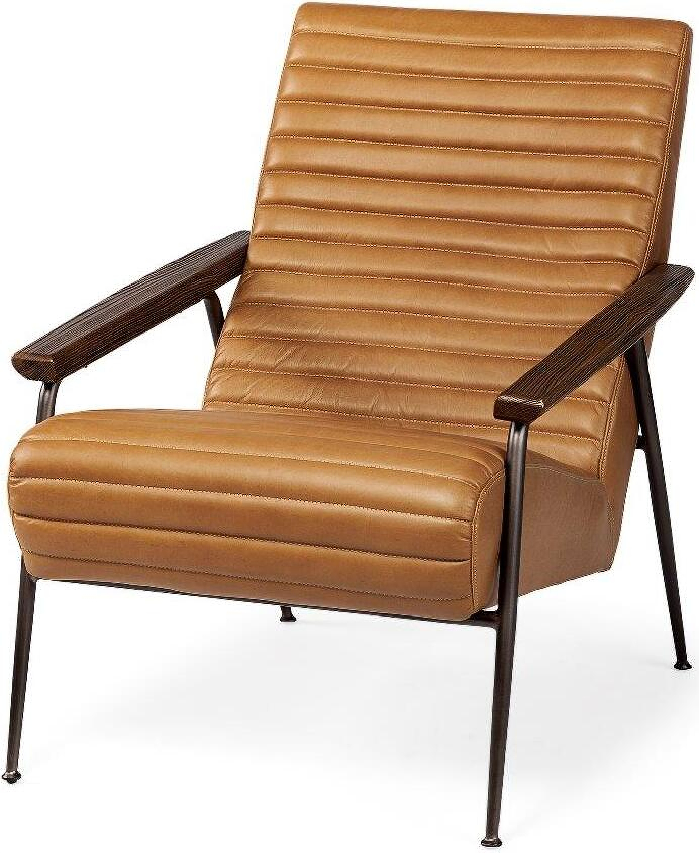 Grosjean Brown Leather Wrap Metal Frame Accent Chair by Mercana ...