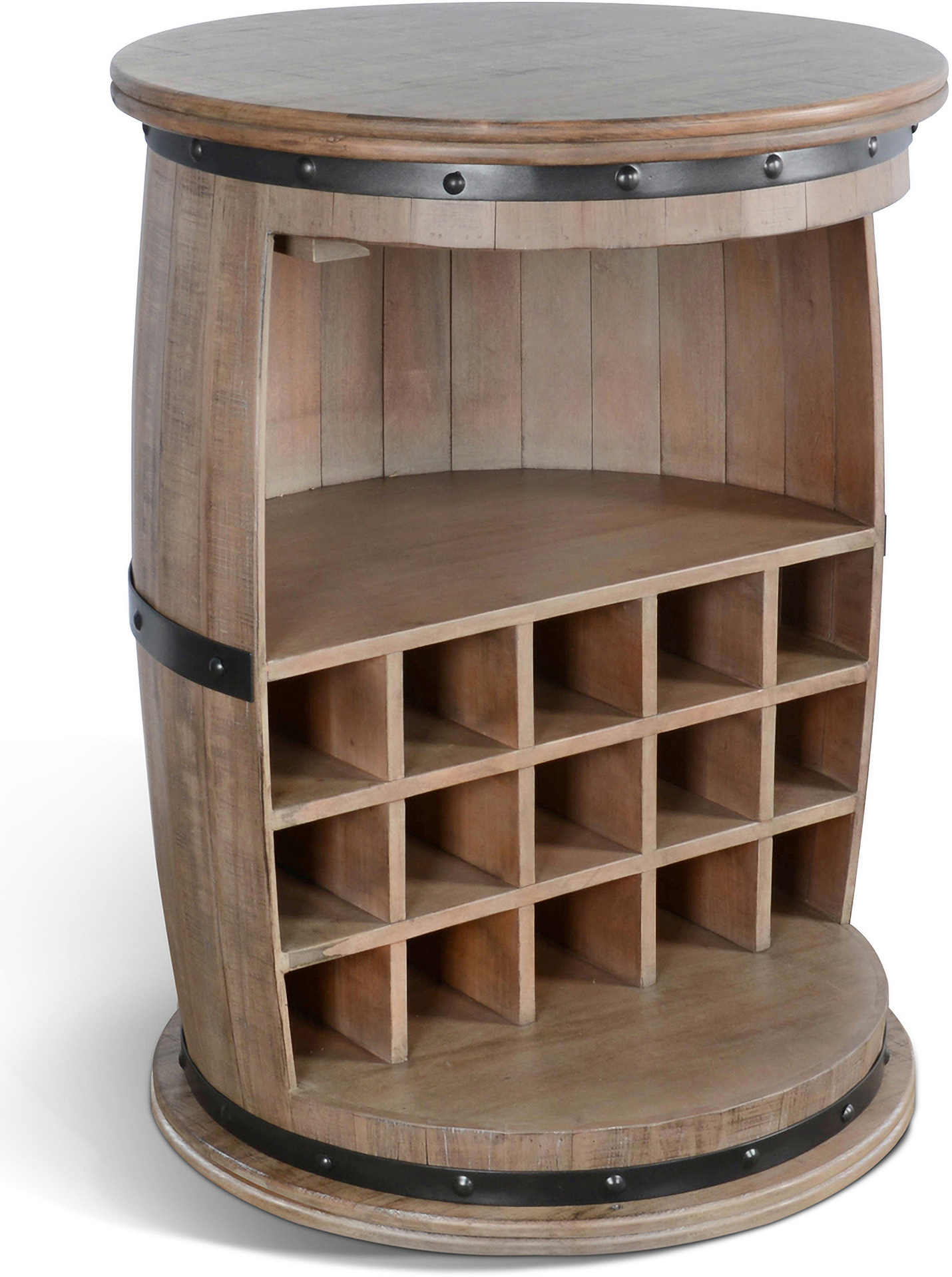Half Barrel Wine Bar with Metal Accents In Natural by Sunny Designs ...