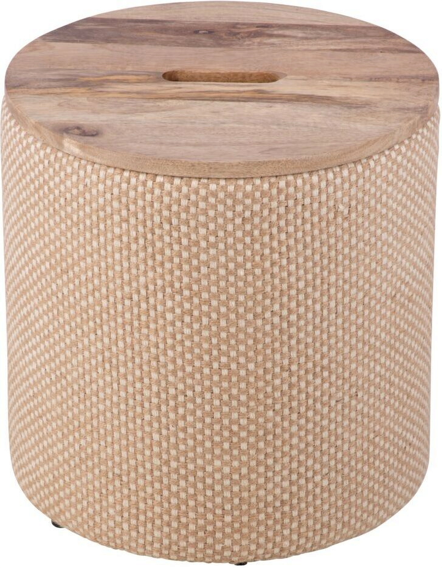 Handwoven Zeus Jute Check Wood Top Storage Ottoman In Natural by ...