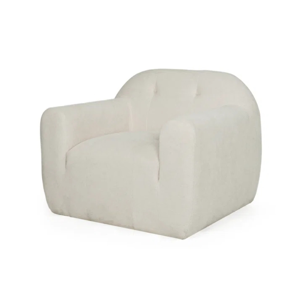 Harmonara Boucle Upholstered Club Chair with Blind Tufting In Cream by ...