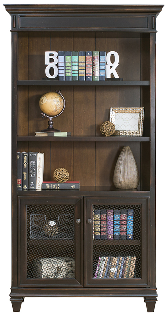 Hartford Wood Bookcase with Doors In Two Toned Black by Martin Furniture | 1StopBedrooms