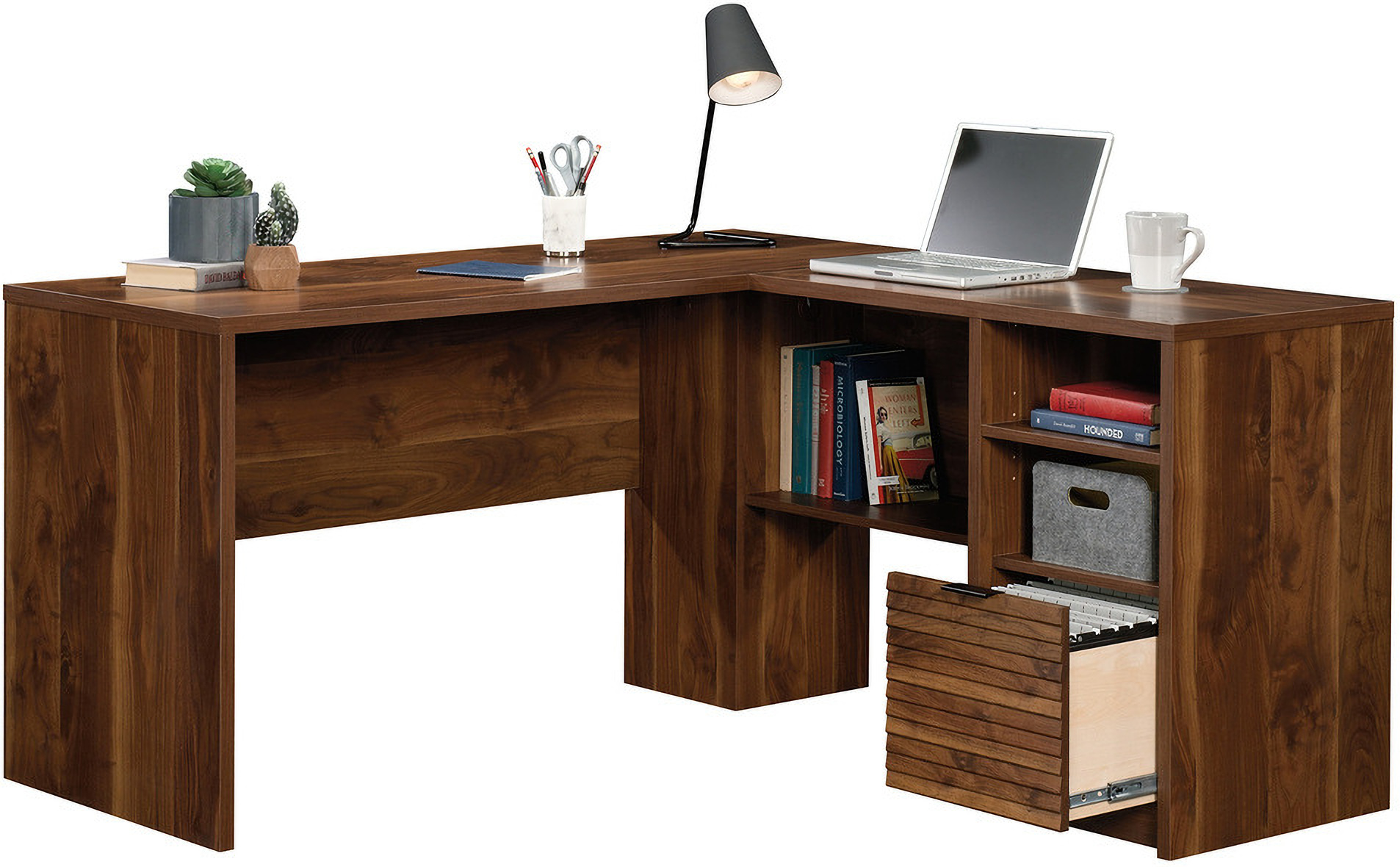Harvey Park L Shaped Desk In Grand Walnut by Sauder 1StopBedrooms