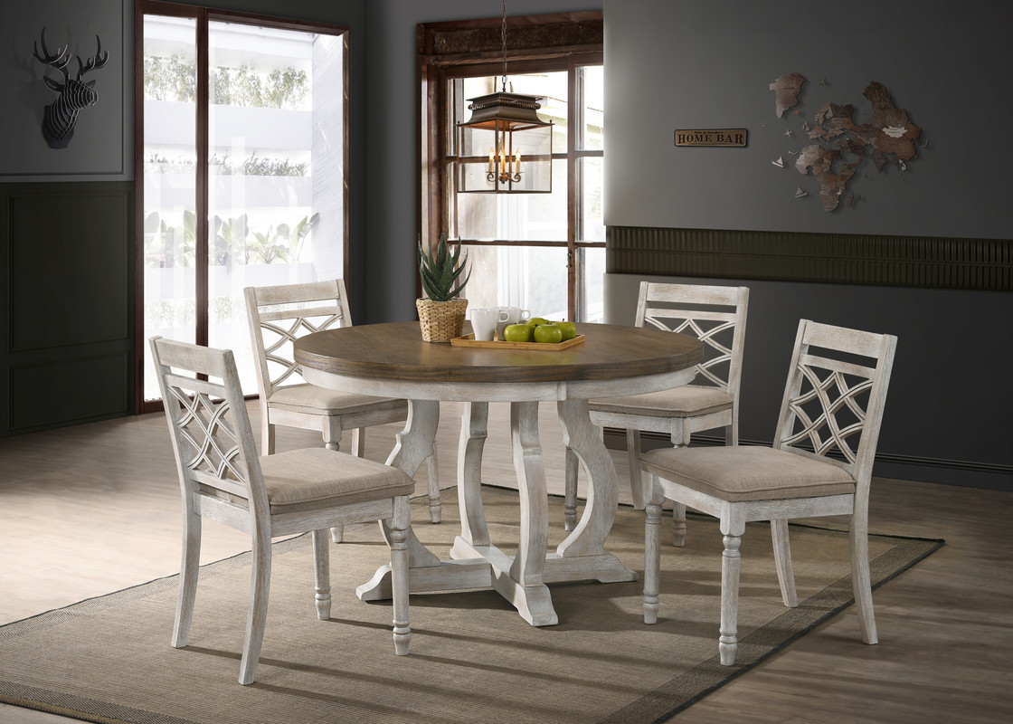 Havanna 5 Piece 47 Inch Round Dining Table Set with Off White Fabric ...