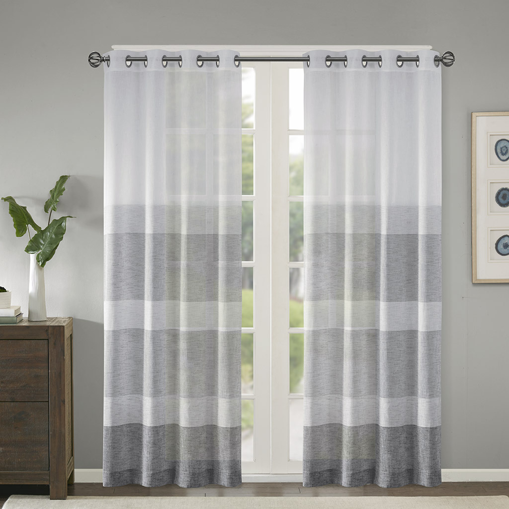 Hayden Woven Faux Linen Striped Window Sheer In Grey by Olliix ...