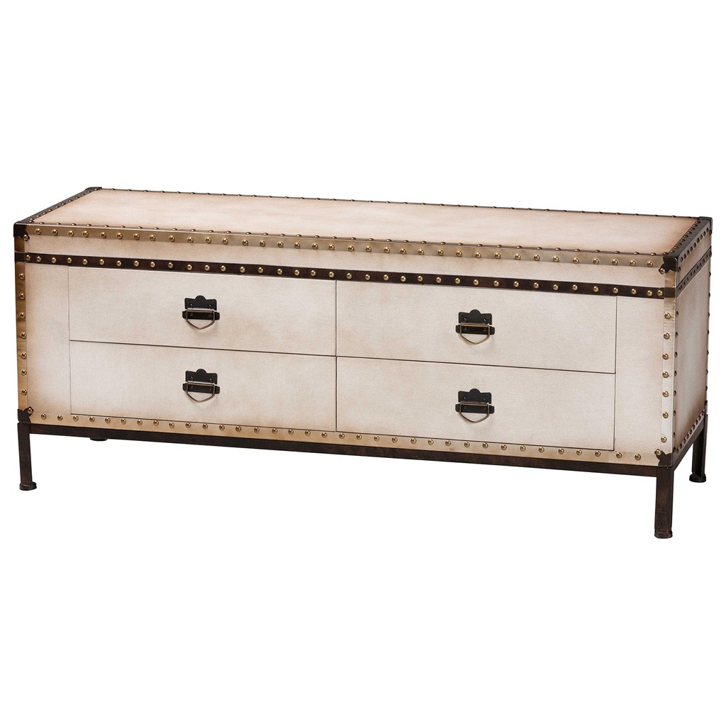 Heaton Canvas 4-Drawer Storage Bench In Coffee and Beige by Baxton ...
