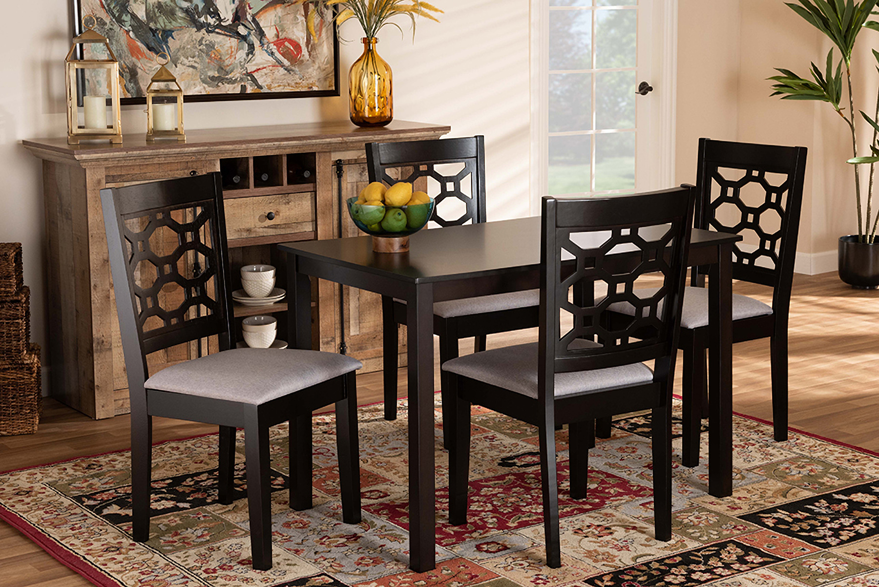 Henry Modern and Contemporary Grey Fabric Upholstered and Dark Brown ...