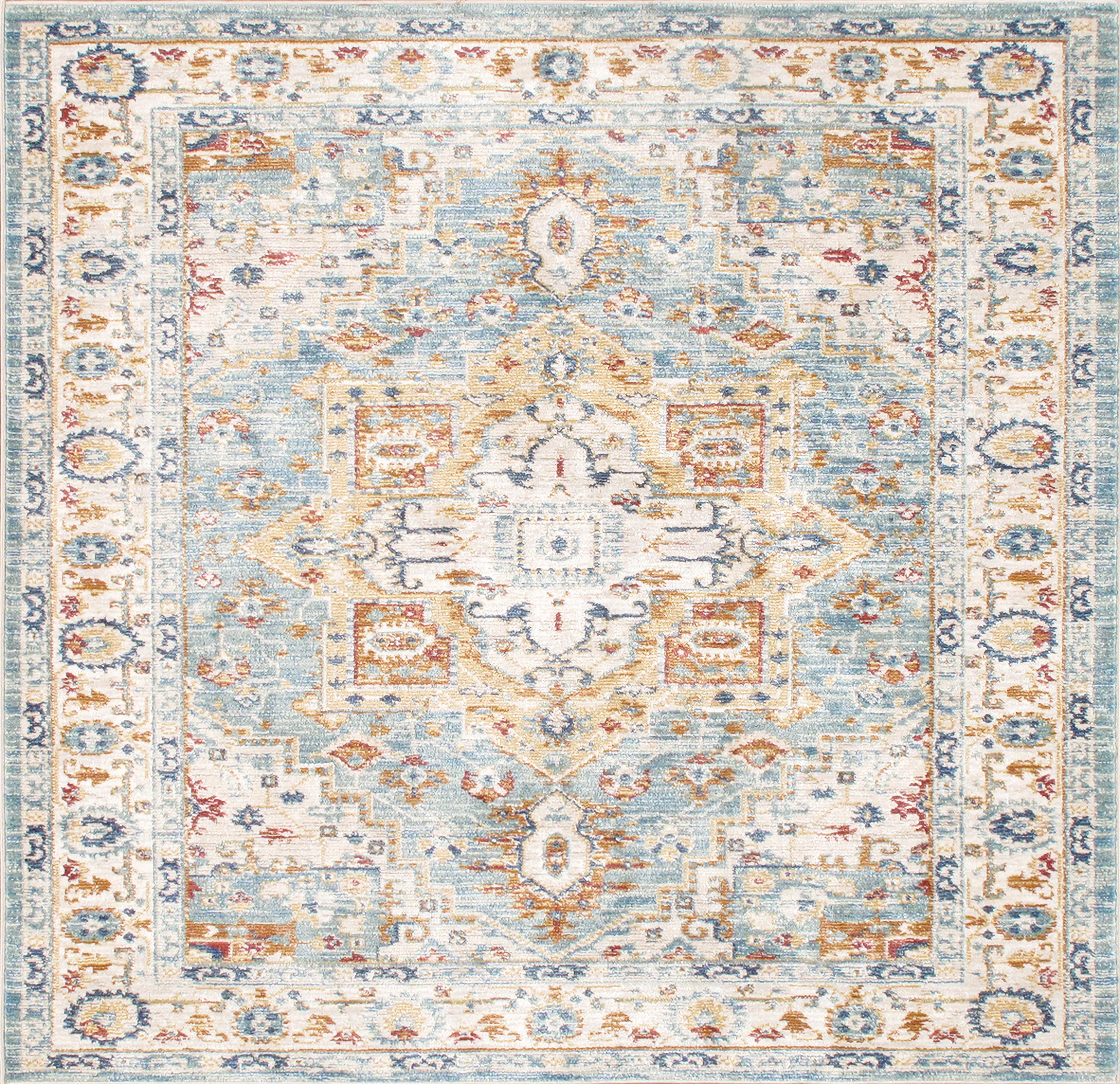 Heritage Collection Power Loom Area Rug - 6' x 6' In Light Blue and ...
