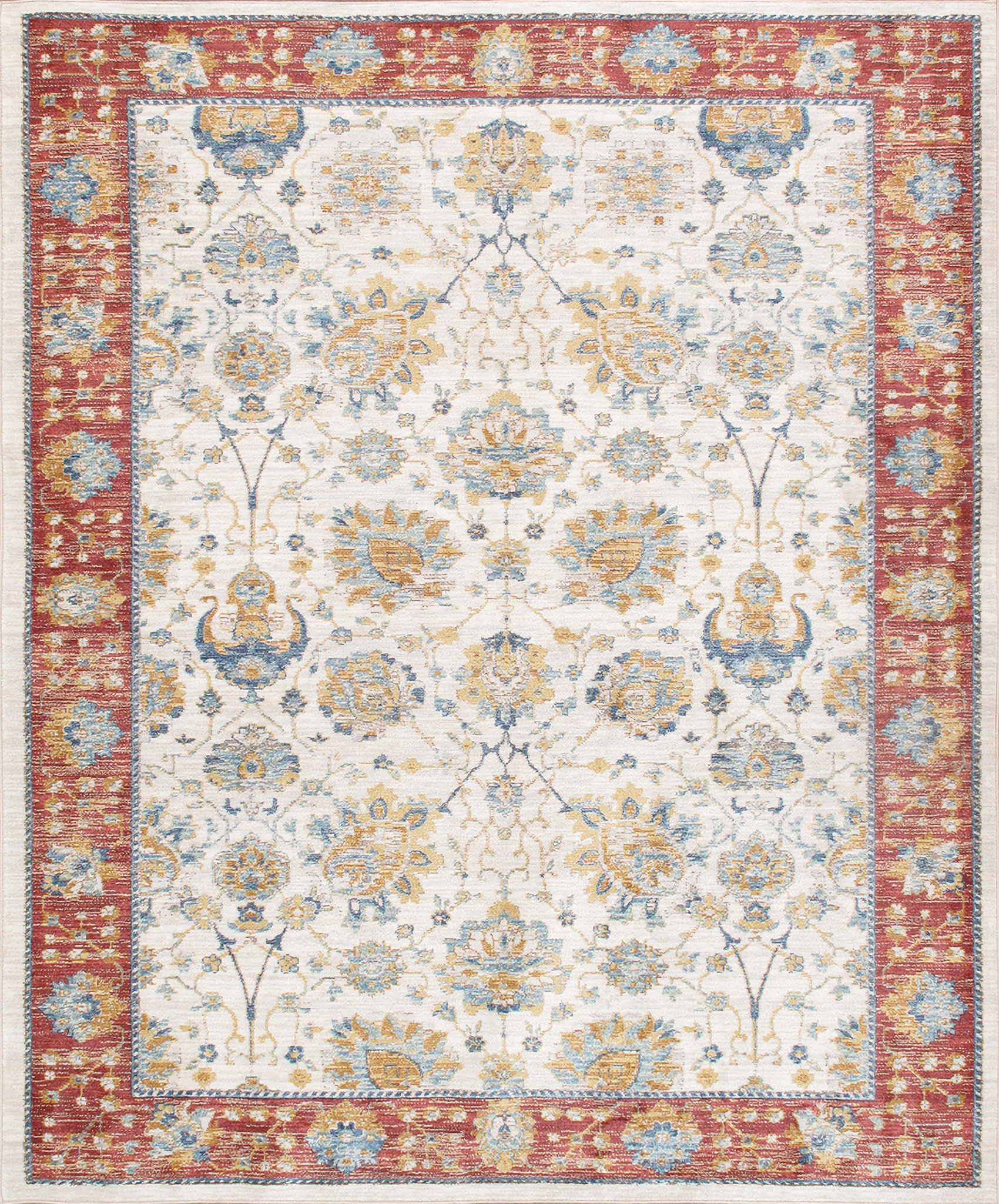 Heritage Collection Power Loom Area Rug- 9' x 12' In Ivory and Rust by ...