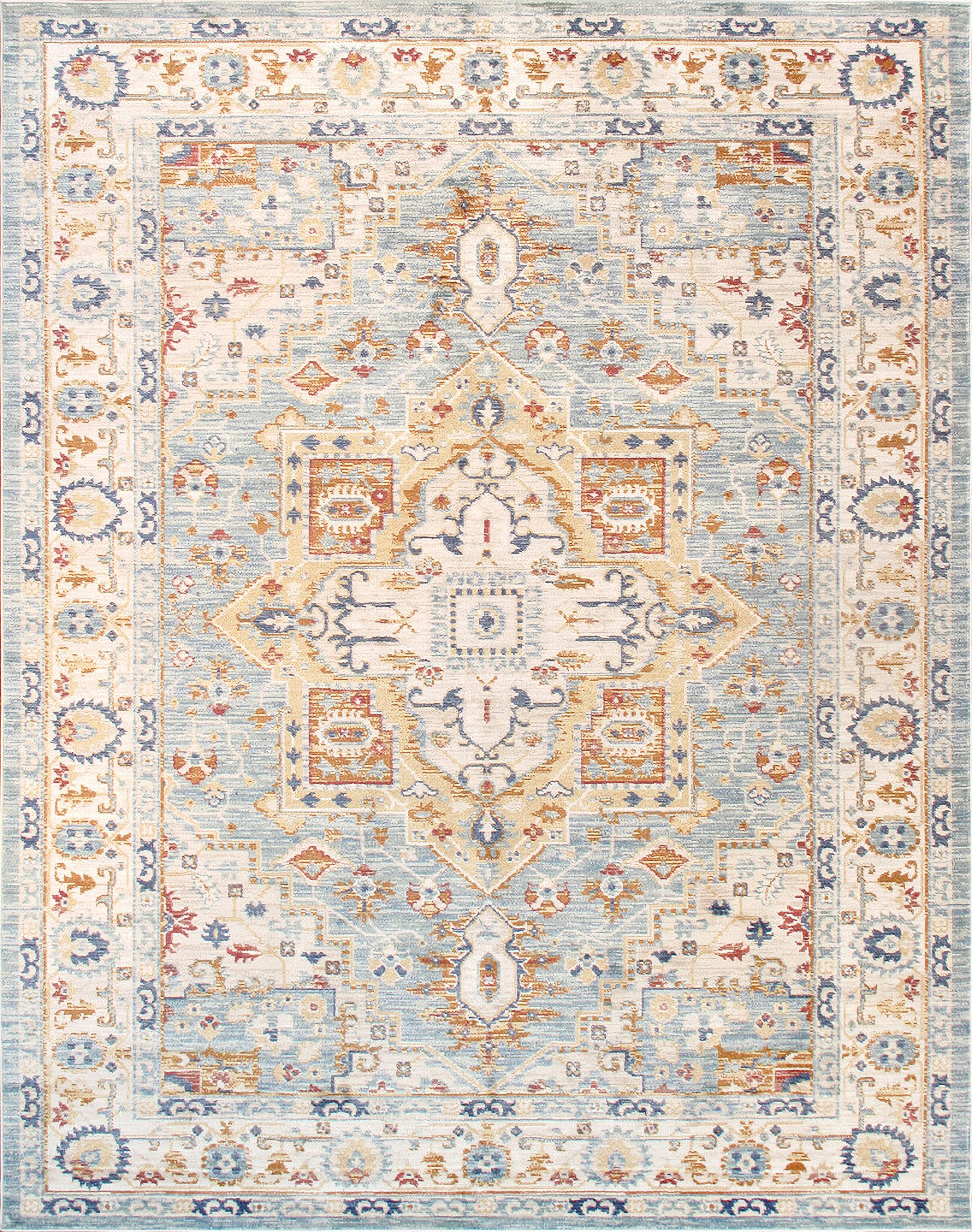 Heritage Design Fabric Area Rug- 8' 6" x 11' 6" In Light Blue and Ivory ...