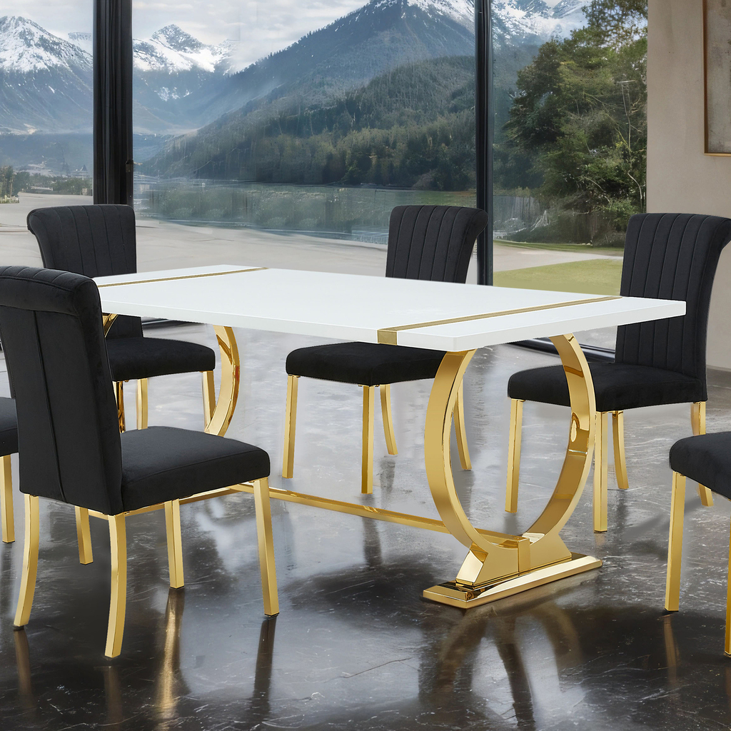 Holbaek 80 Inch Dining Table In Gold and White by Furniture of America ...