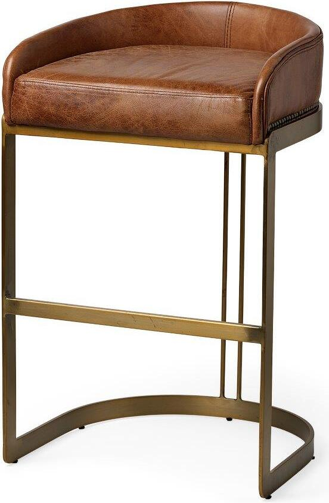 Hollyfield Brown Leather Seat Gold Metal Base Stool by Mercana ...