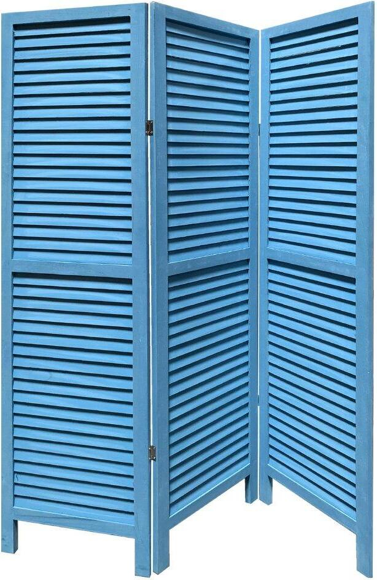 Homeroots Blue Wood Shutter Screen | 1StopBedrooms