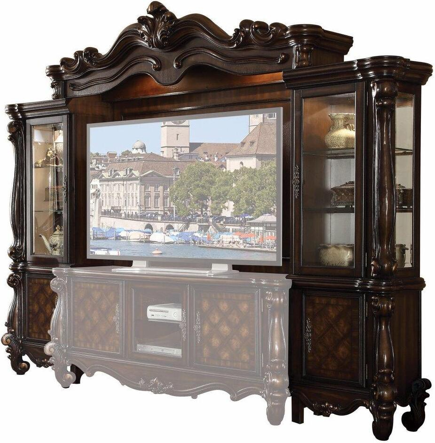 Homeroots Cherry Oak Wood Poly Resin Glass Entertainment Center 348657 ...