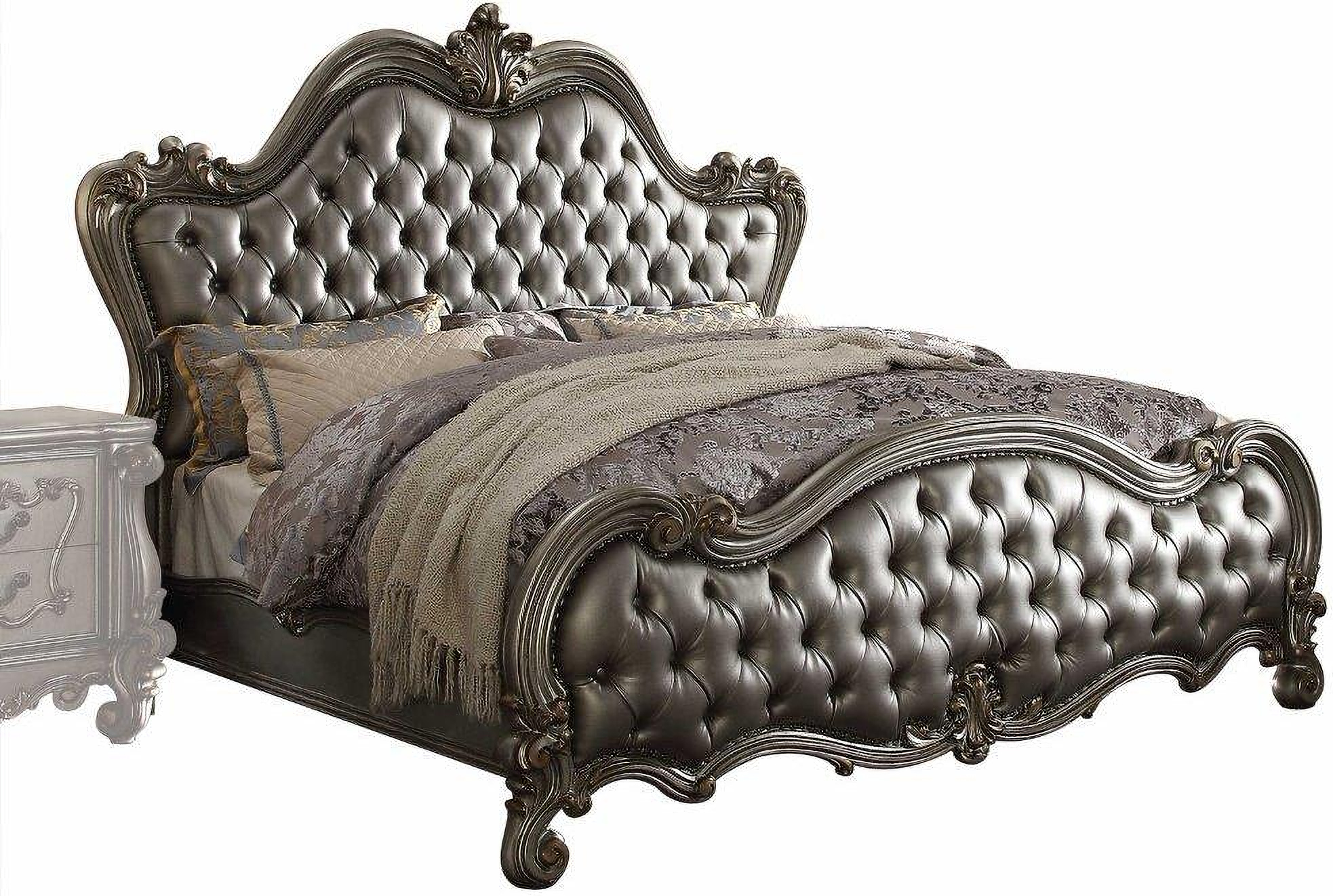 Homeroots Silver Pu Antique Platinum Upholstery Poly Resin Queen Bed ...