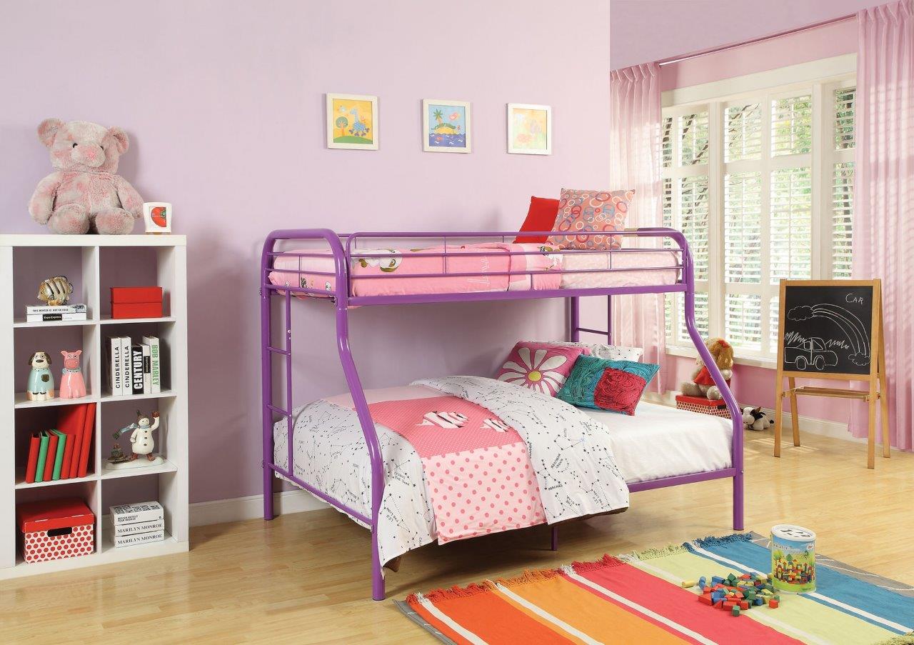 Homeroots Twin Over Full Purple Metal Tube Bunk Bed 286575 | 1StopBedrooms