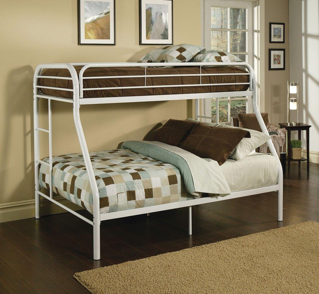 Homeroots Twin Over Full White Metal Tube Bunk Bed 286579 | 1StopBedrooms