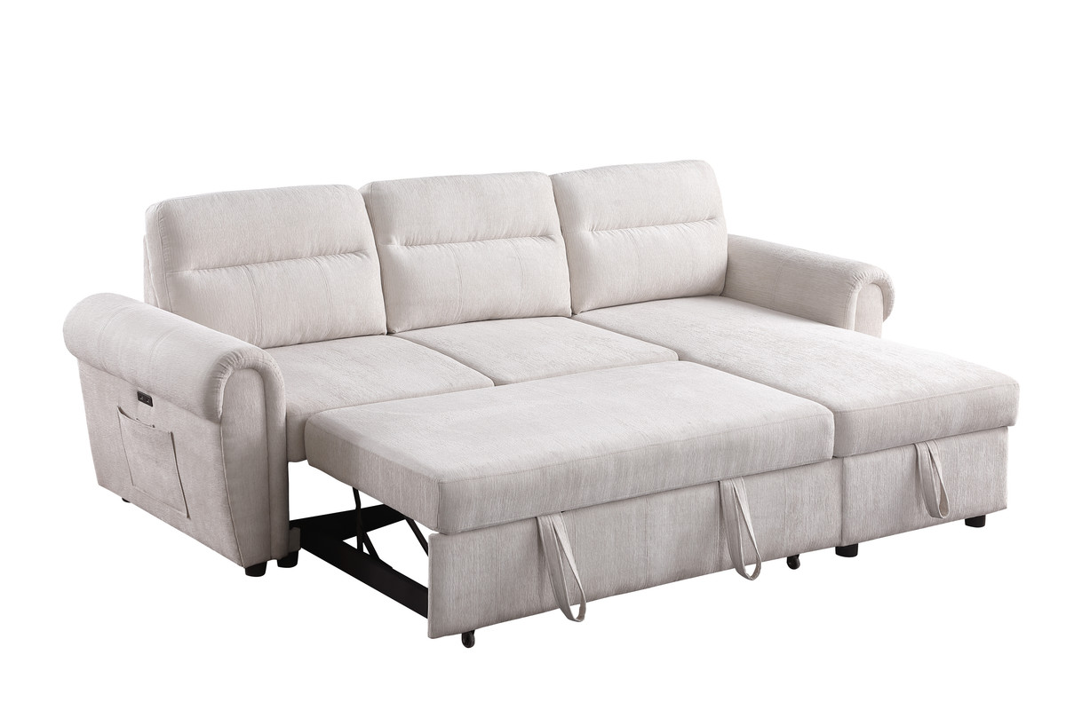 Hugo 97 Inch Chenille Reversible Sleeper Sectional Sofa Chaise with USB ...