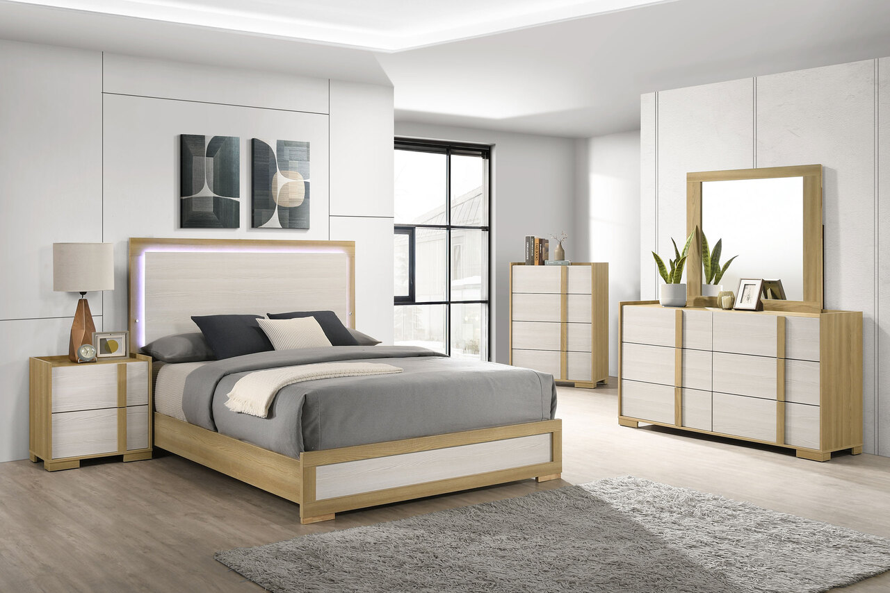 Hyland Wood LED Panel Bedroom Set In Natural and White by Coaster ...
