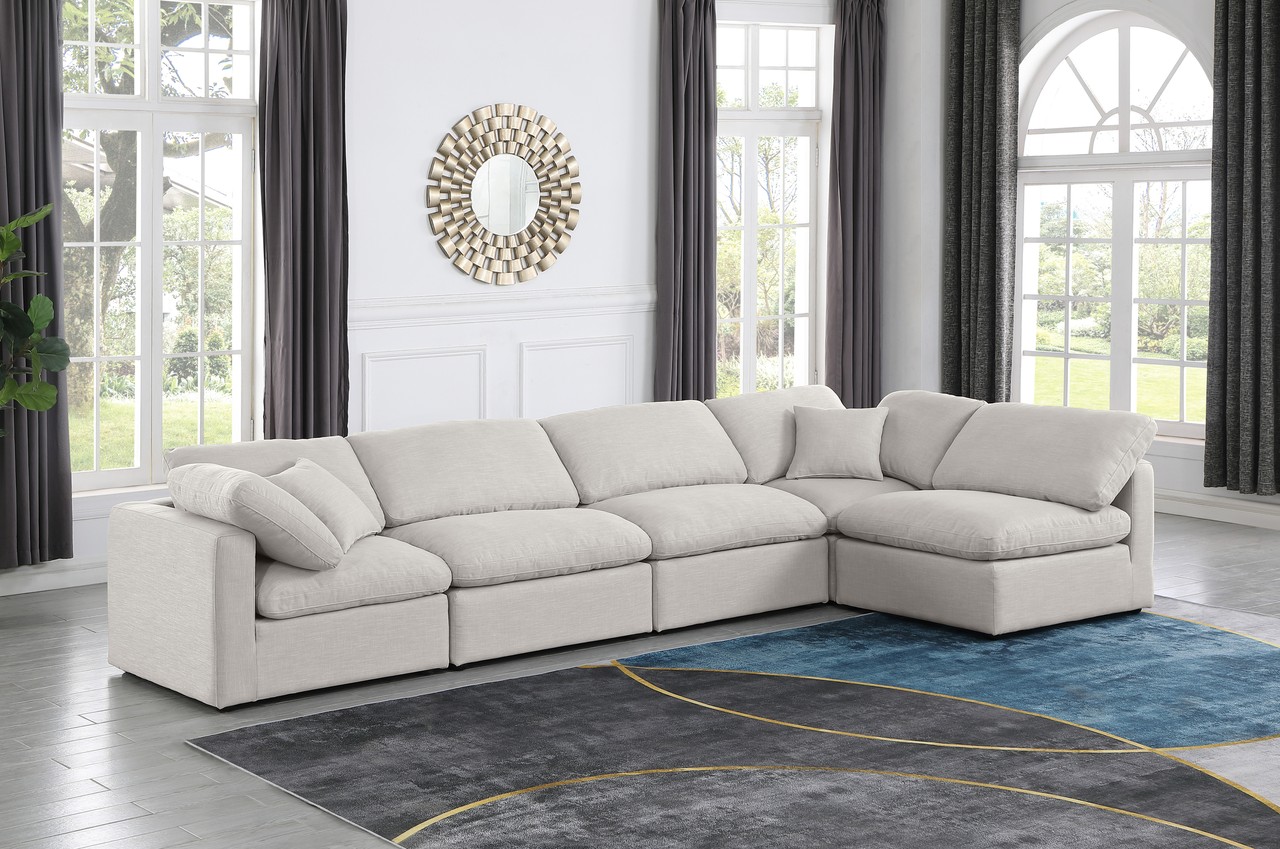 Indulge Linen Textured Fabric Modular Sectional In Cream by Meridian ...
